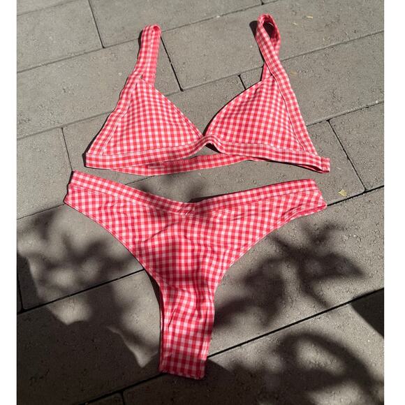 Double Zero | Swim | Double Zero Red Gingham 2 Piece Bikinis Set ...
